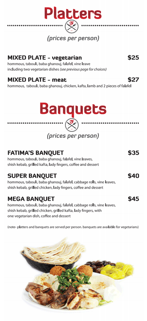 Eat In Menu | Fatima's Lebanese Restaurant