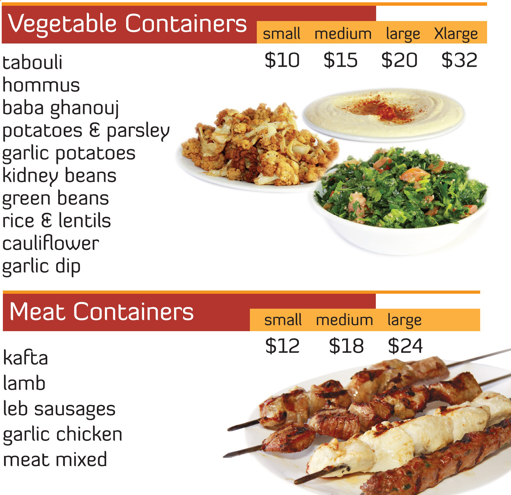 Take Away Menu | Fatima's Lebanese Restaurant