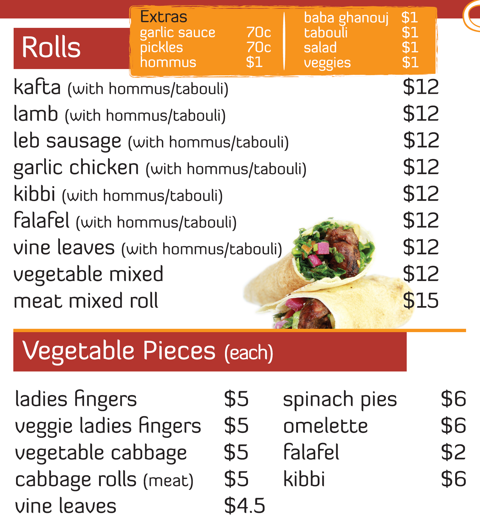 Take Away Menu | Fatima's Lebanese Restaurant